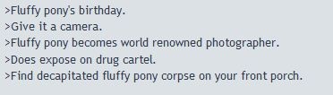 #41682 - grimdark, fluffy pony, camera, drug cartels, drug runners ...
