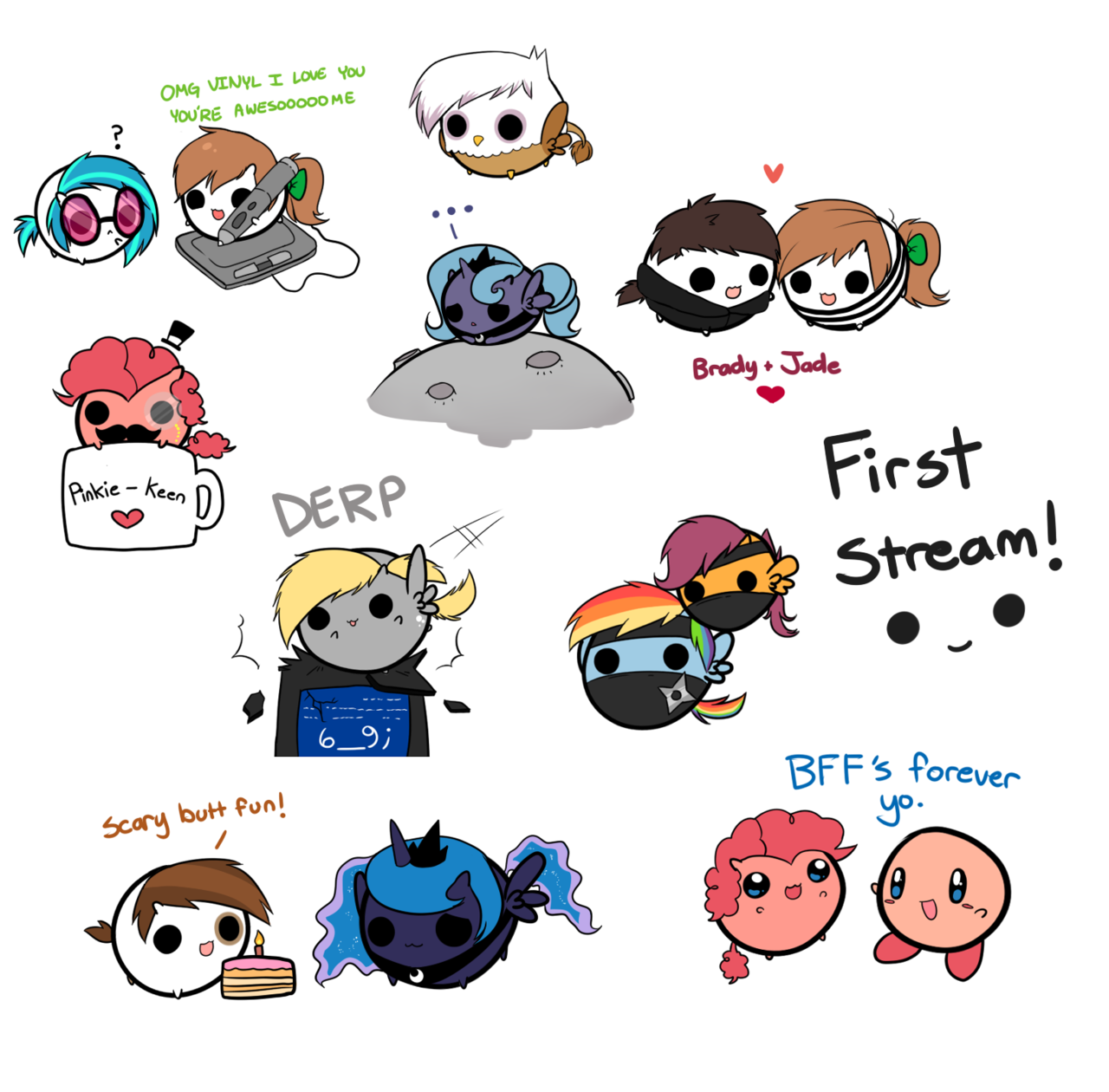 #51220 - safe, artist:pekou, derpy hooves, dj pon-3, gilda, pinkie pie ...