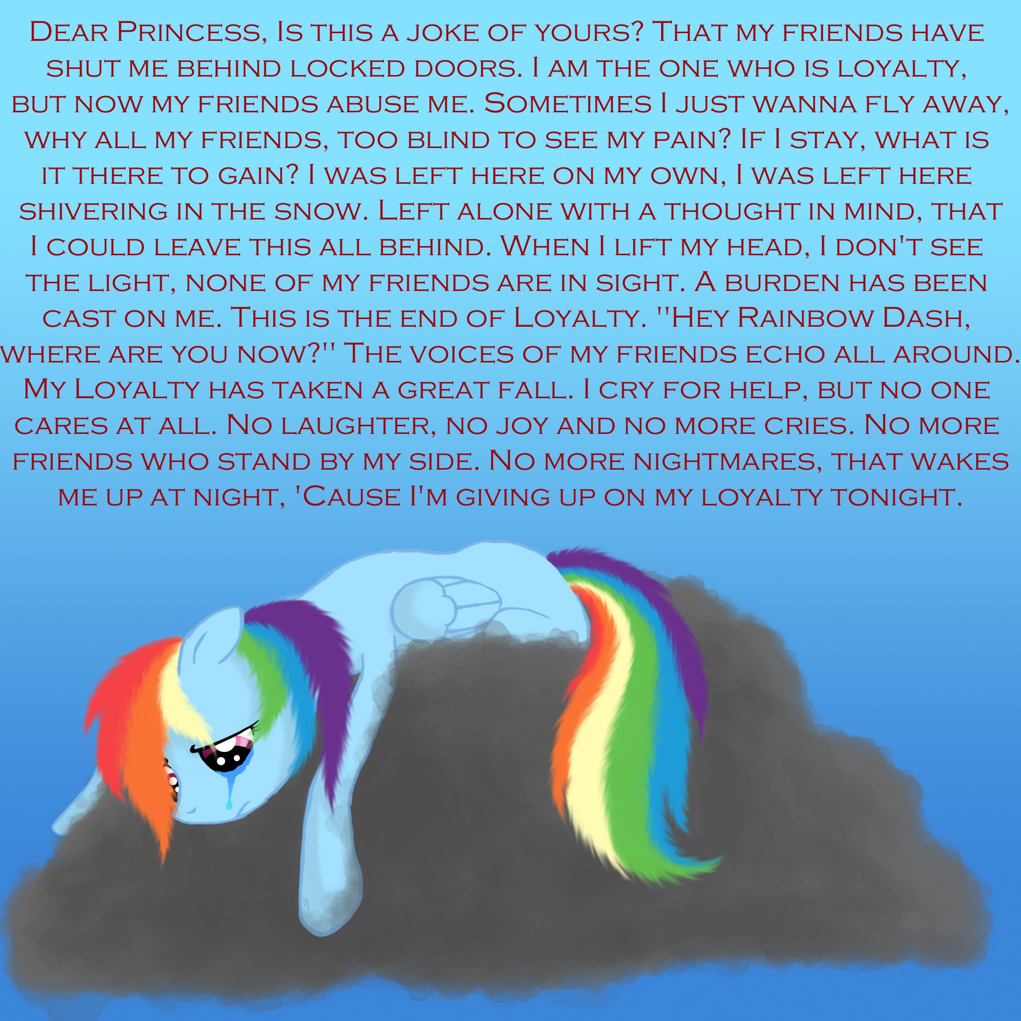 #64602 - safe, artist:sitah22, rainbow dash, crying, high res, sad ...