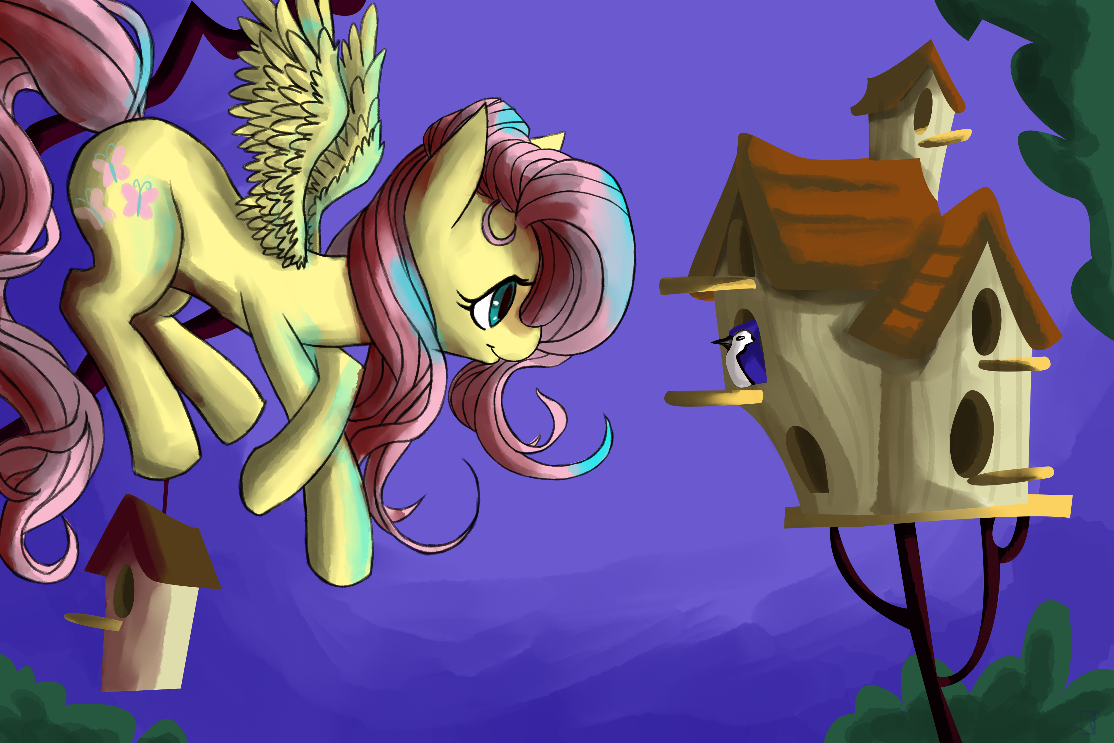 #211051 - safe, artist:fauxsquared, fluttershy, bird - Derpibooru