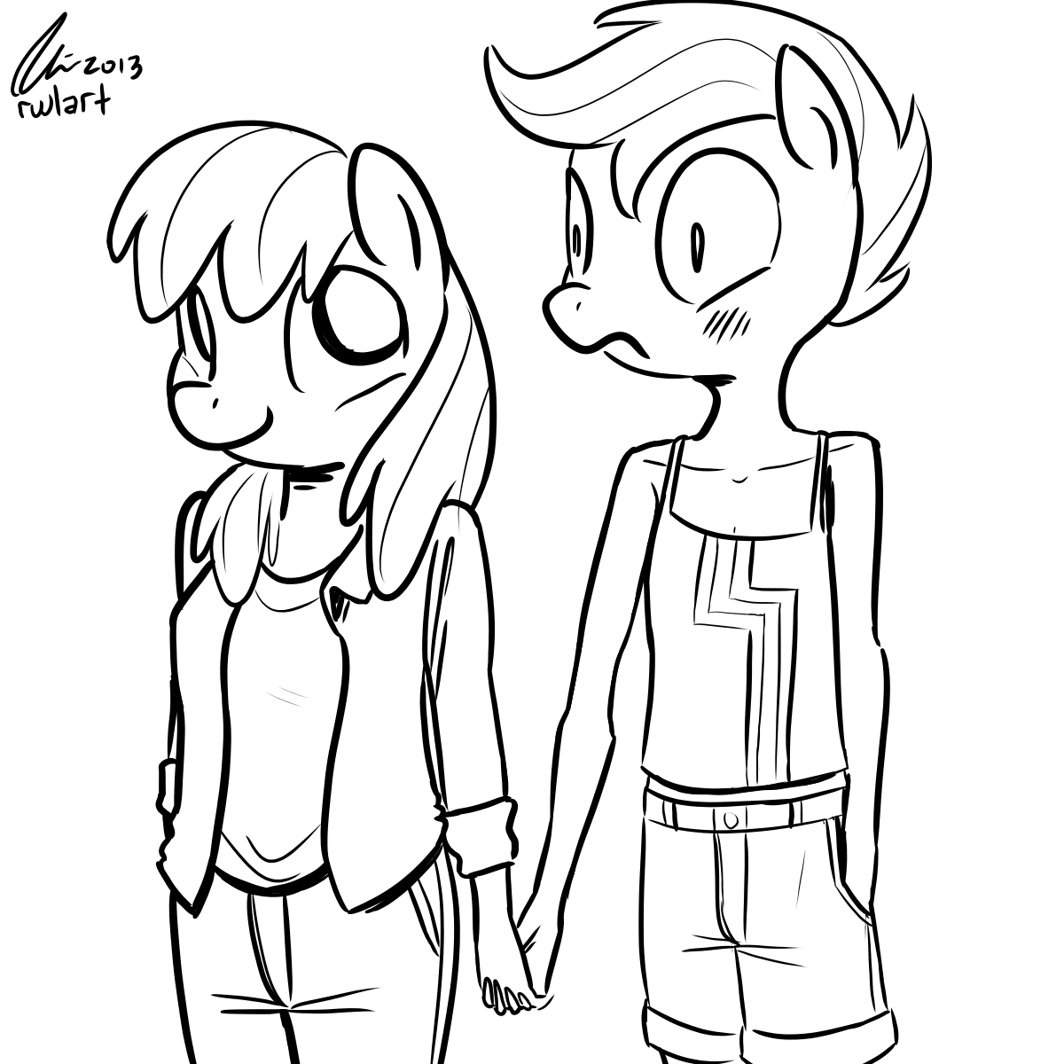 #228371 - safe, artist:rwl, apple bloom, scootaloo, anthro, female ...