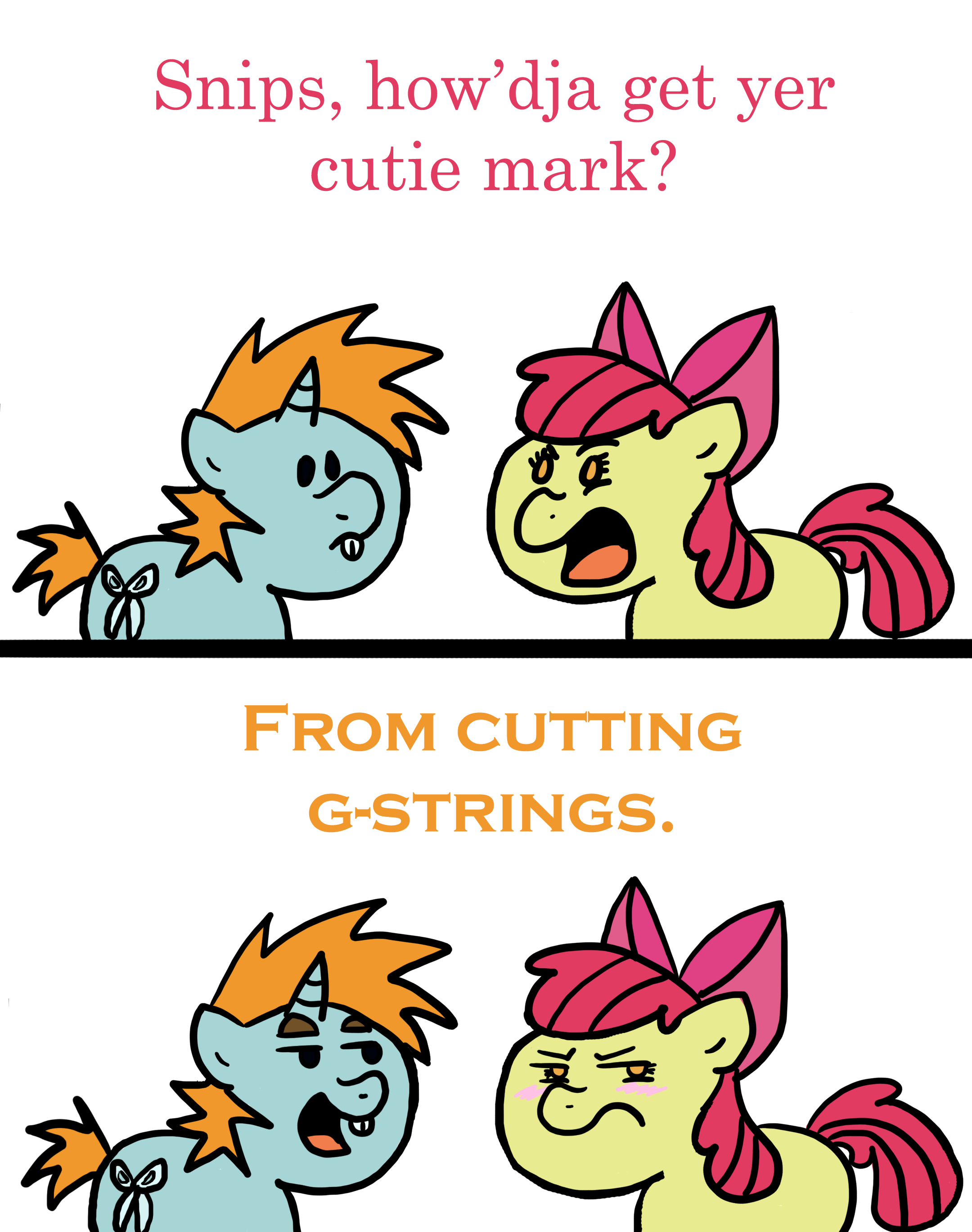 #206679 - suggestive, artist:nikkydash, apple bloom, snips, comic ...