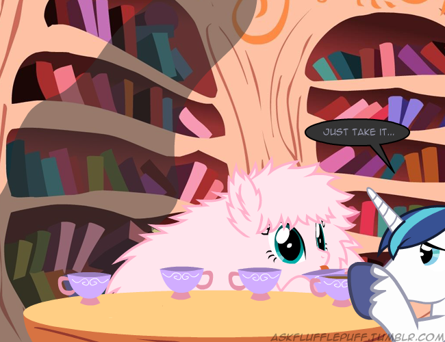 #454381 - safe, artist:mixermike622, shining armor, oc, oc:fluffle puff, tumblr:ask fluffle puff ...