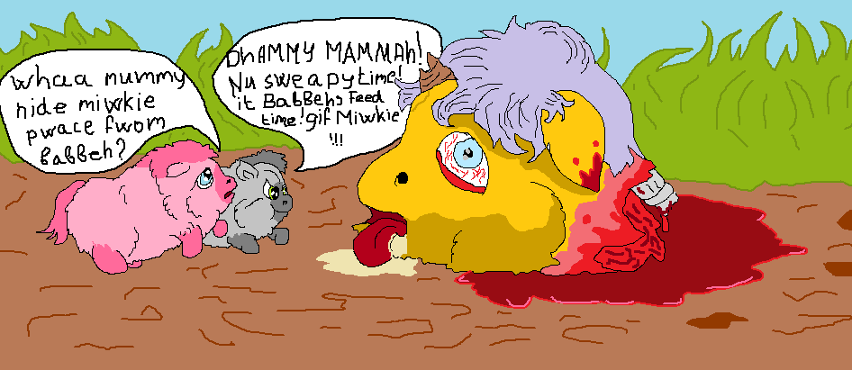 #460612 - grimdark, grotesque, artist:artist-kun, fluffy pony, blood ...