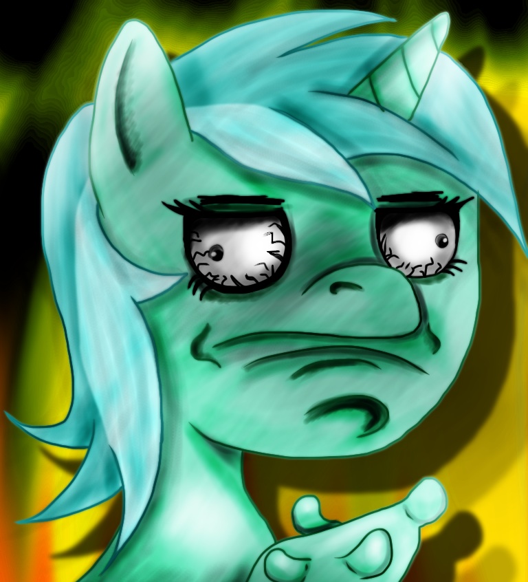 #441591 - safe, artist:jabbie64, lyra heartstrings, g4, bloodshot eyes, female, fingers, me ...