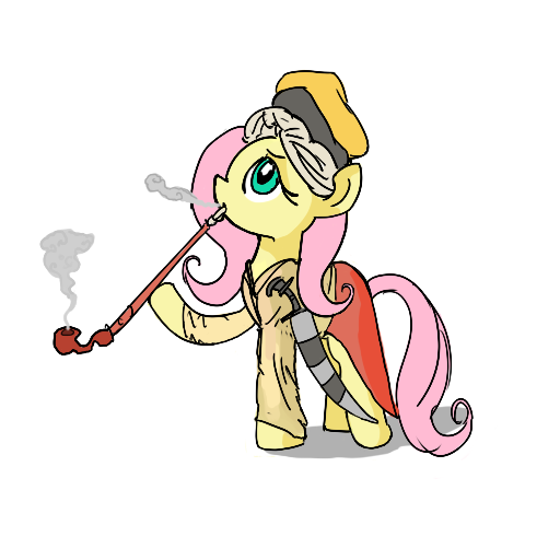 #442105 - safe, fluttershy, crossdressing, pipe, smoking, solo - Derpibooru