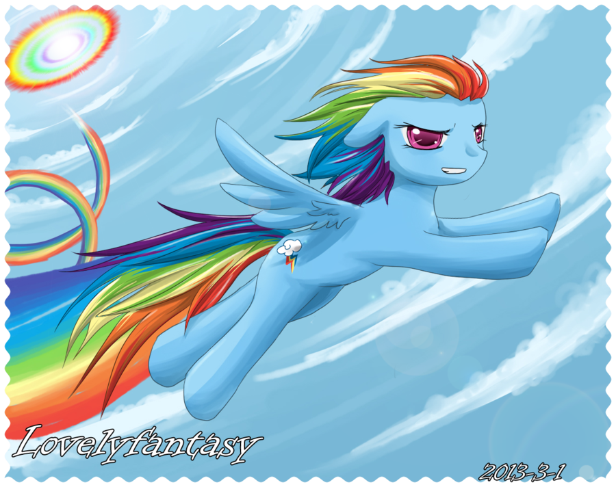 #259713 - safe, artist:lovelyfantasy, rainbow dash, cloud, cloudy, sonic rainboom - Derpibooru