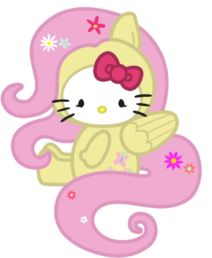 #281998 - safe, fluttershy, cat, hello kitty, hello kitty (character ...