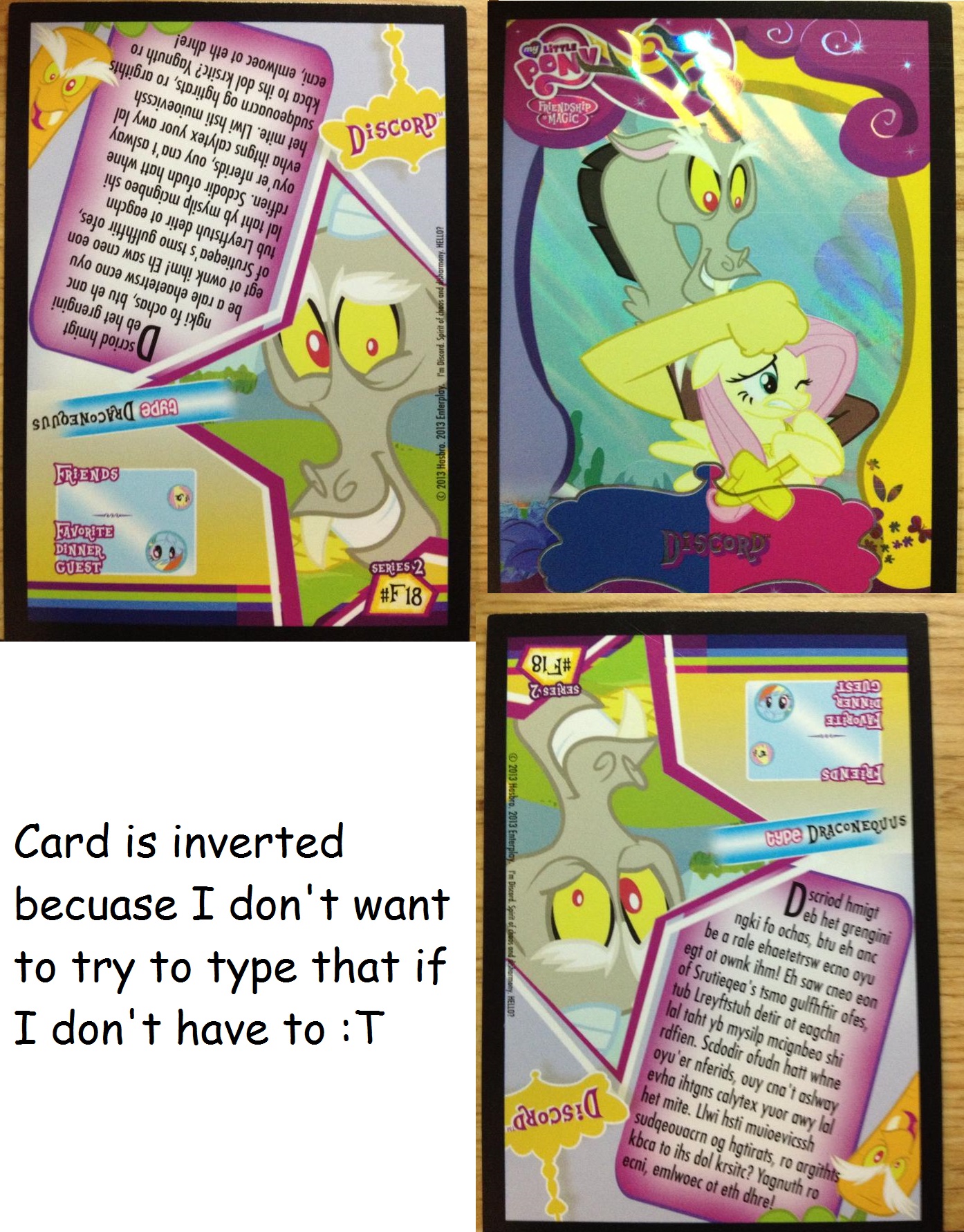 #284786 - safe, discord, fluttershy, card, comic sans, enterplay ...