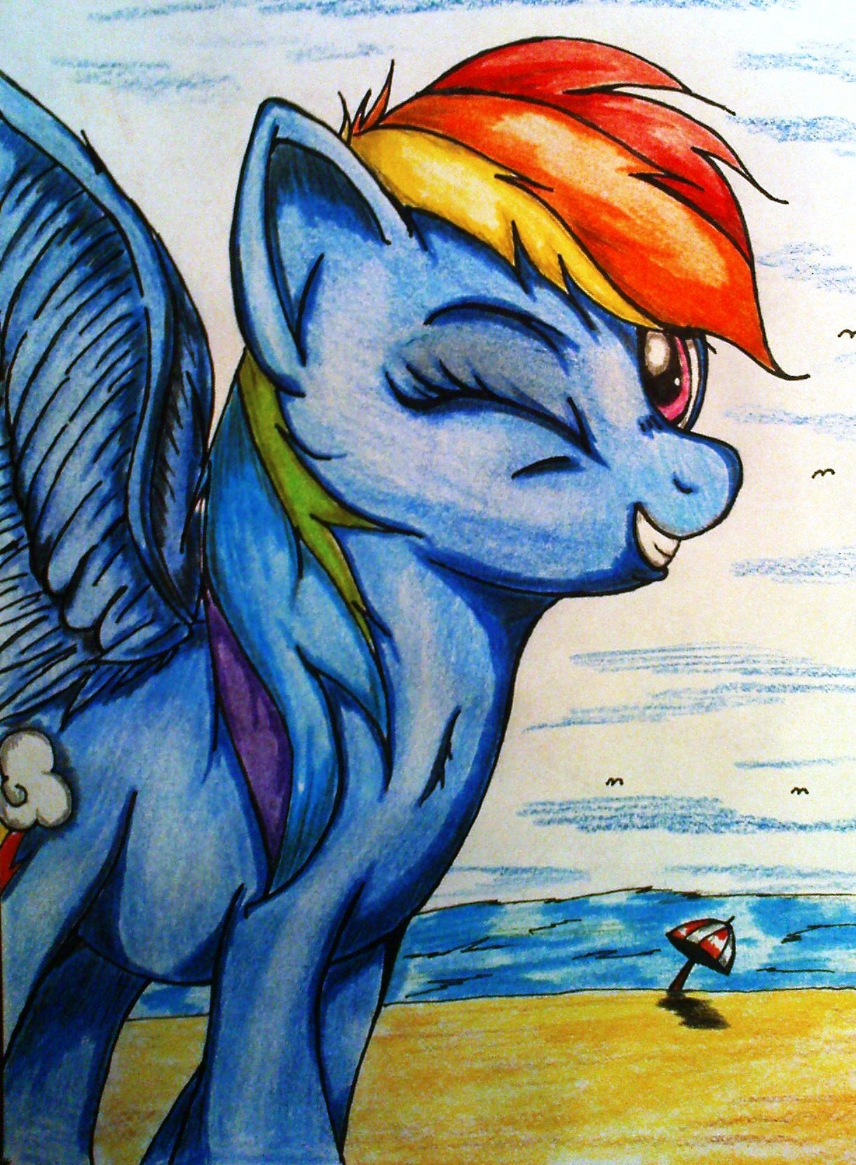 #296994 - safe, artist:tomek2289, rainbow dash, beach, traditional art ...
