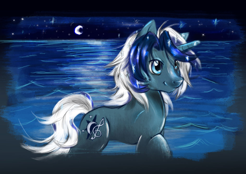 #324253 - safe, artist:anightlypony, oc, oc only, moon, ocean - Derpibooru