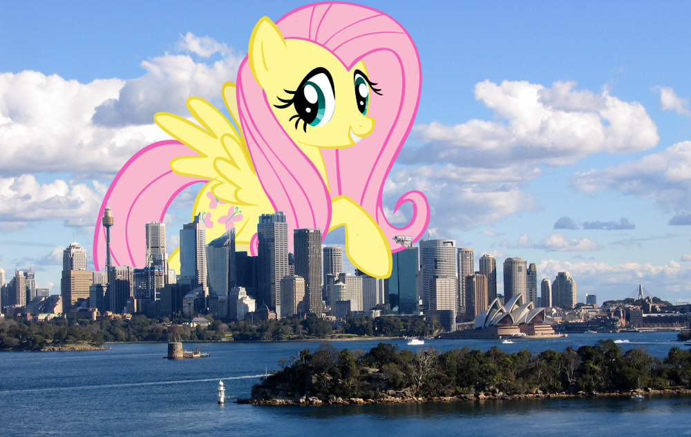 #331293 - safe, fluttershy, pony, australia, city, female, giant pony ...
