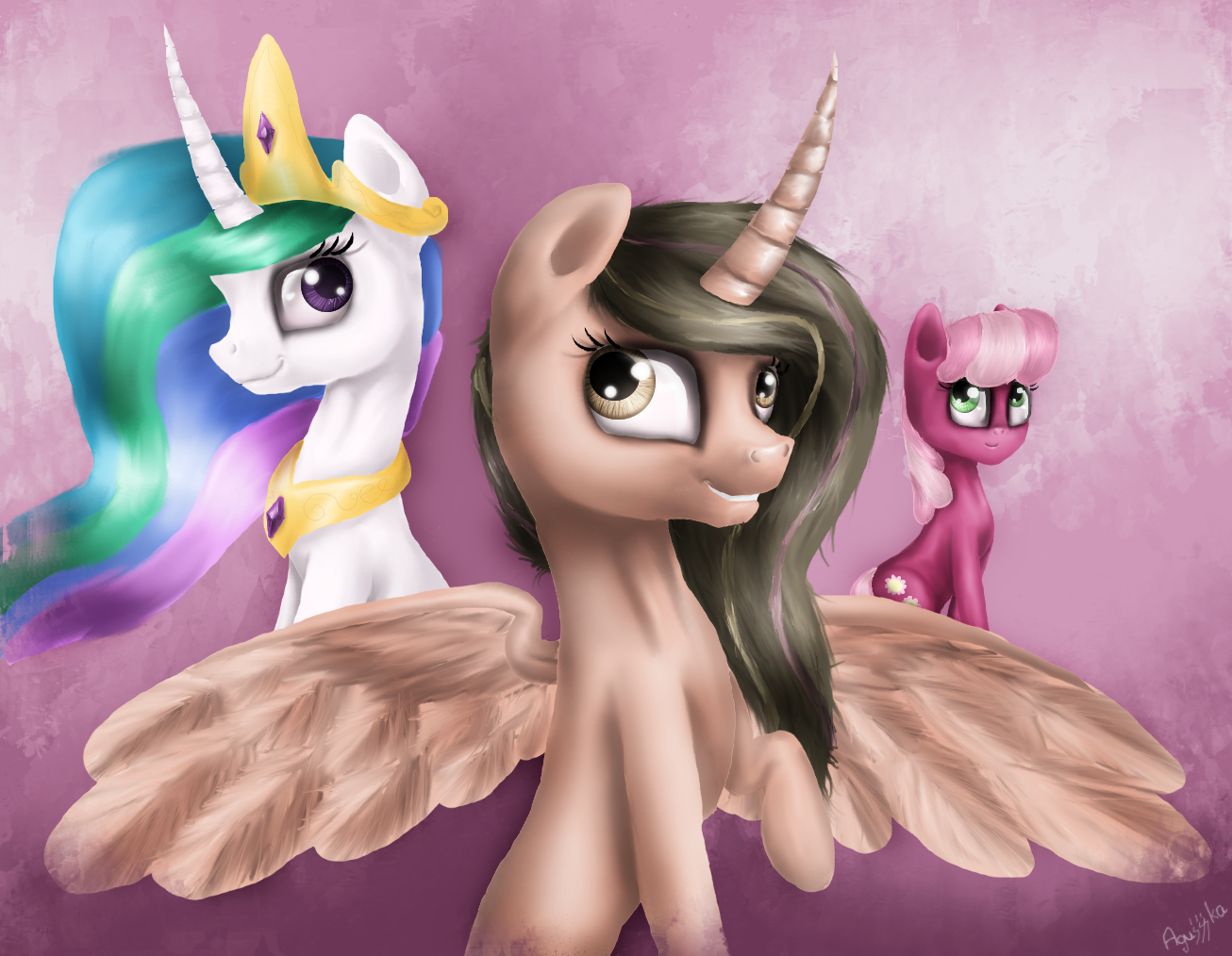 #336115 - safe, artist:agussska, cheerilee, princess celestia, oc ...