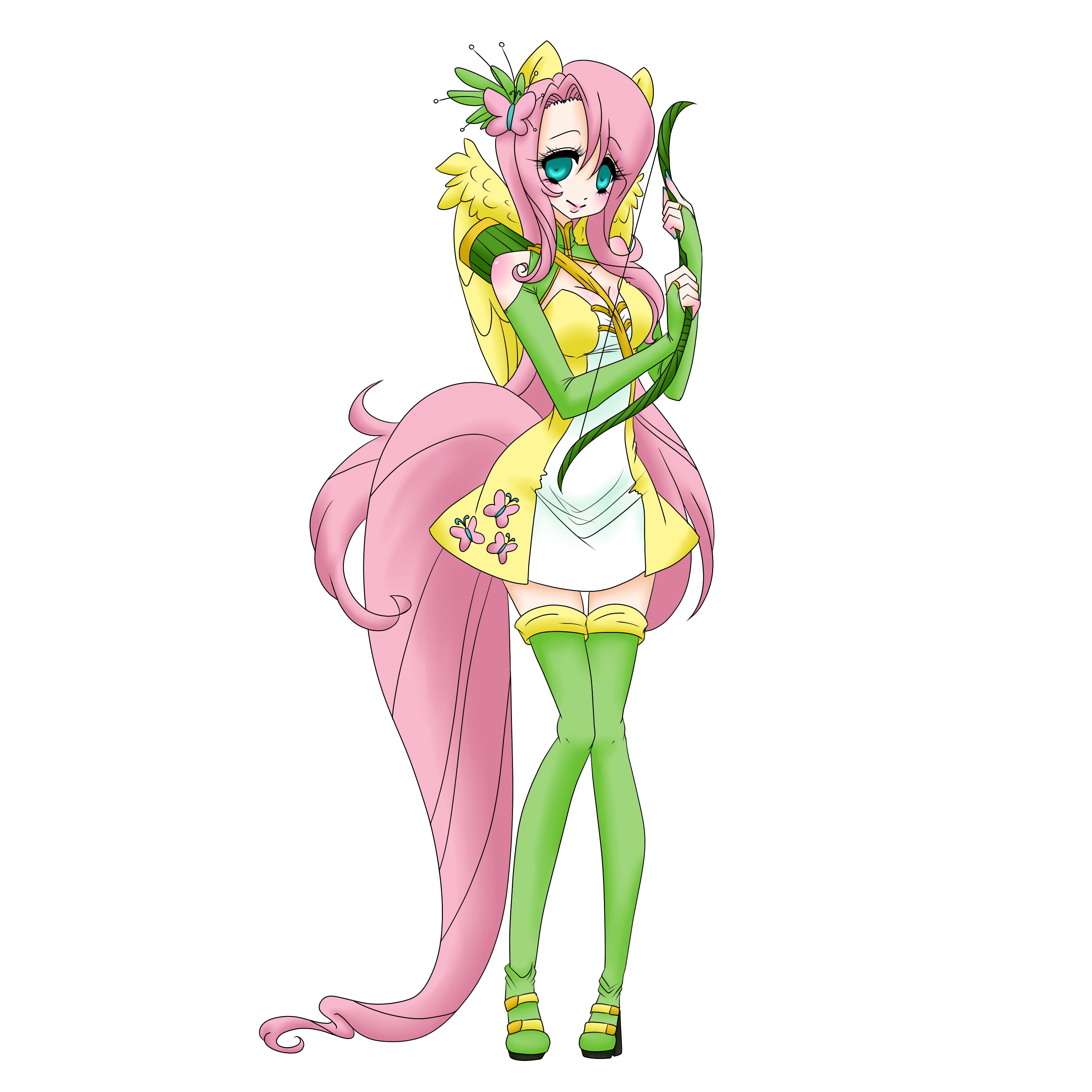 #336712 - safe, artist:hotokotenshi, fluttershy, human, archery, bow (weapon), eared ...