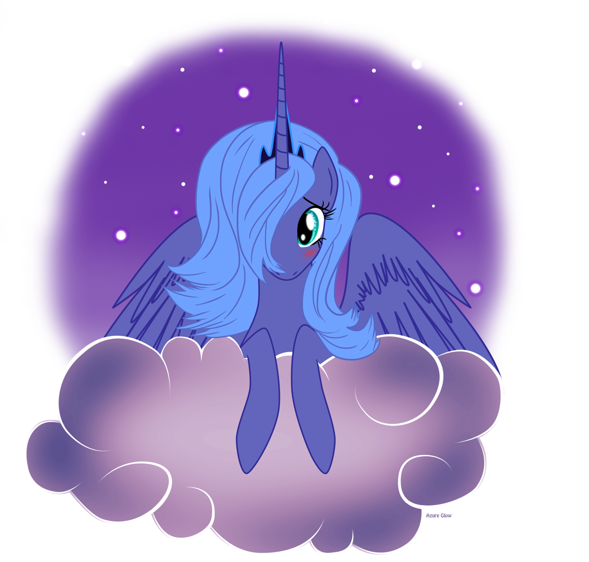 #317577 - safe, artist:mlpazureglow, princess luna, blushing, cloud ...