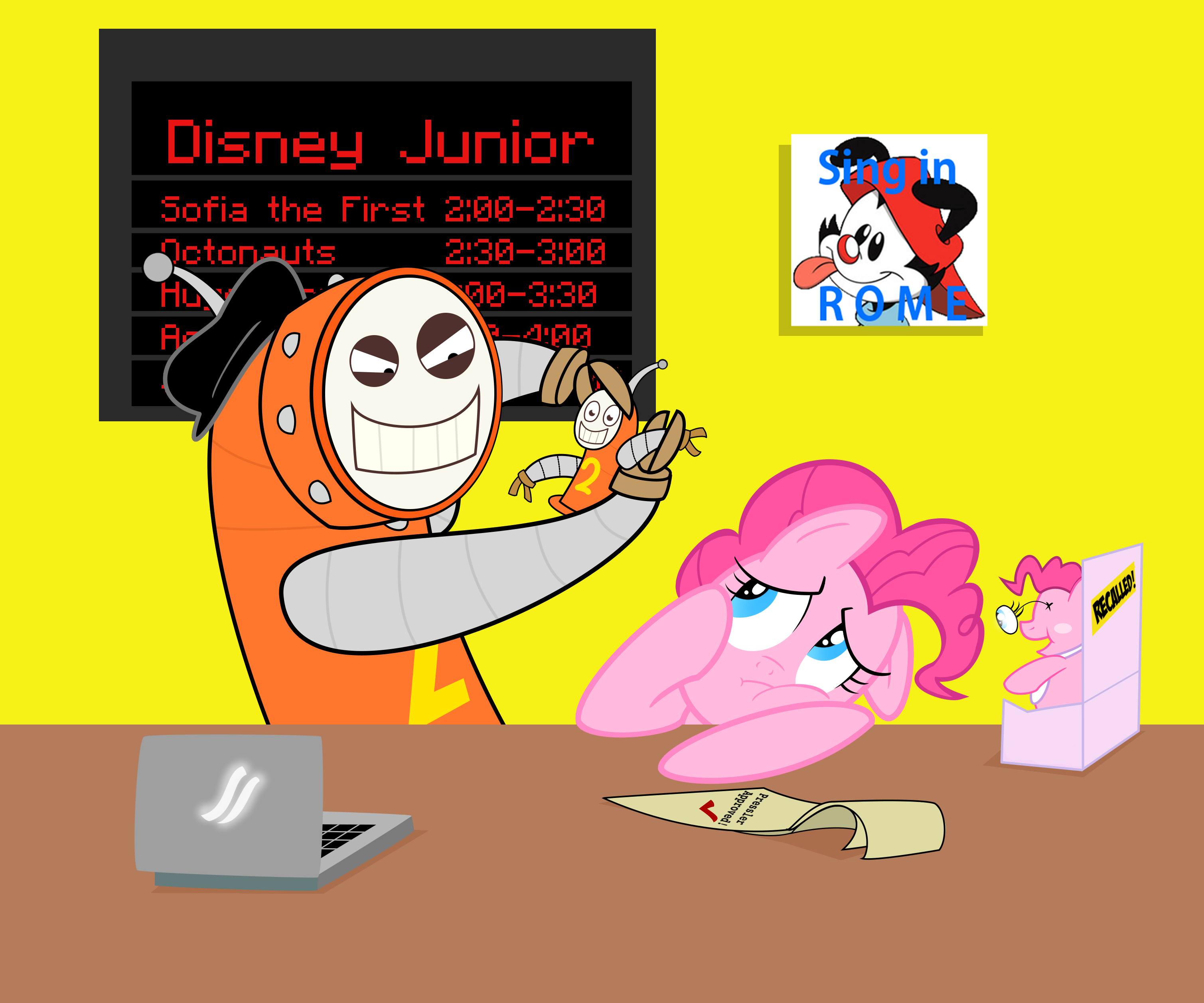 342989 Animaniacs Artistcartuneslover16 Crossover Perry Pinkie Pie Robot Robot And