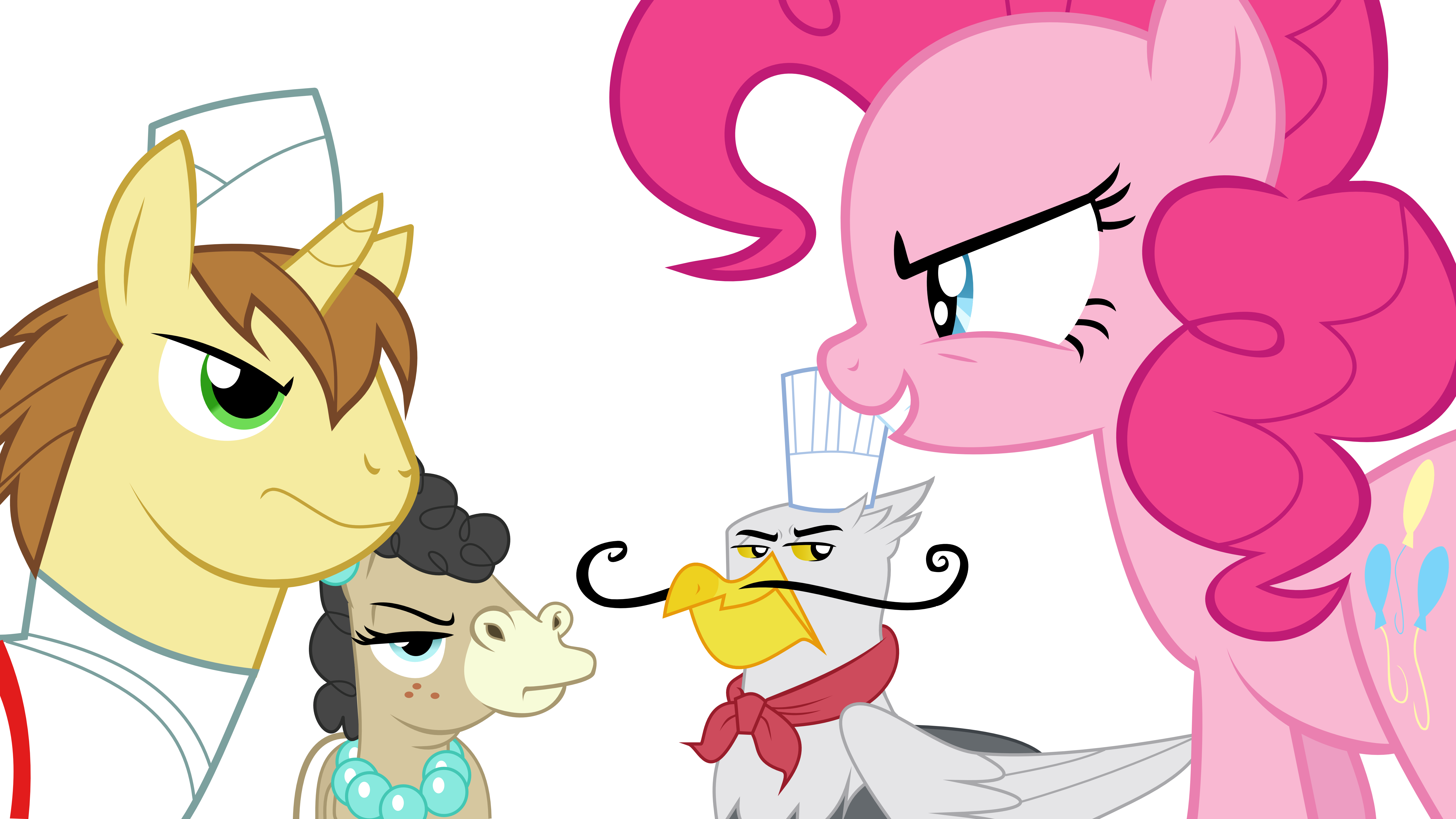 #343333 - safe, artist:lisa400, donut joe, gustave le grande, mulia mild, pinkie pie, griffon ...