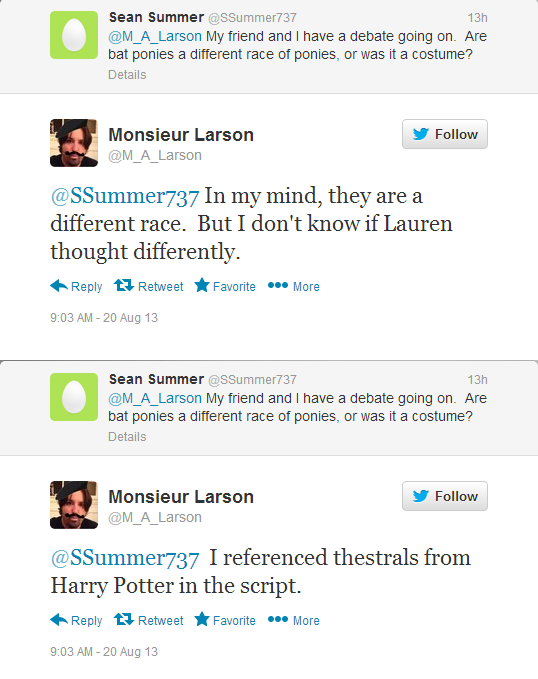 #405388 - safe, bat pony, pony, m.a. larson, text, twitter - Derpibooru