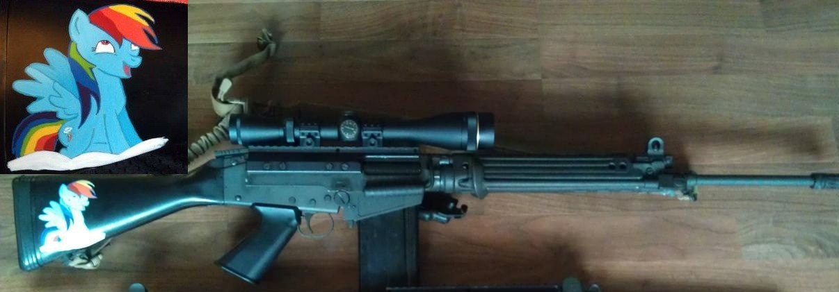 #414938 - safe, rainbow dash, customized toy, fn fal, gun, gunified ...