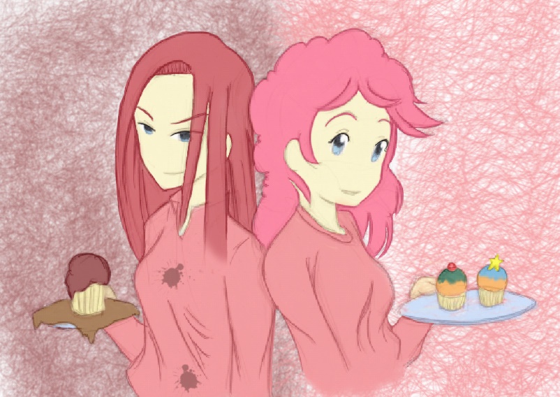 #424397 - safe, artist:gerhin, pinkie pie, human, cupcake, duality ...