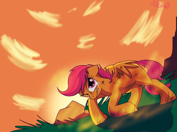 #433532 - semi-grimdark, artist:purplepassion3, scootaloo, crying ...