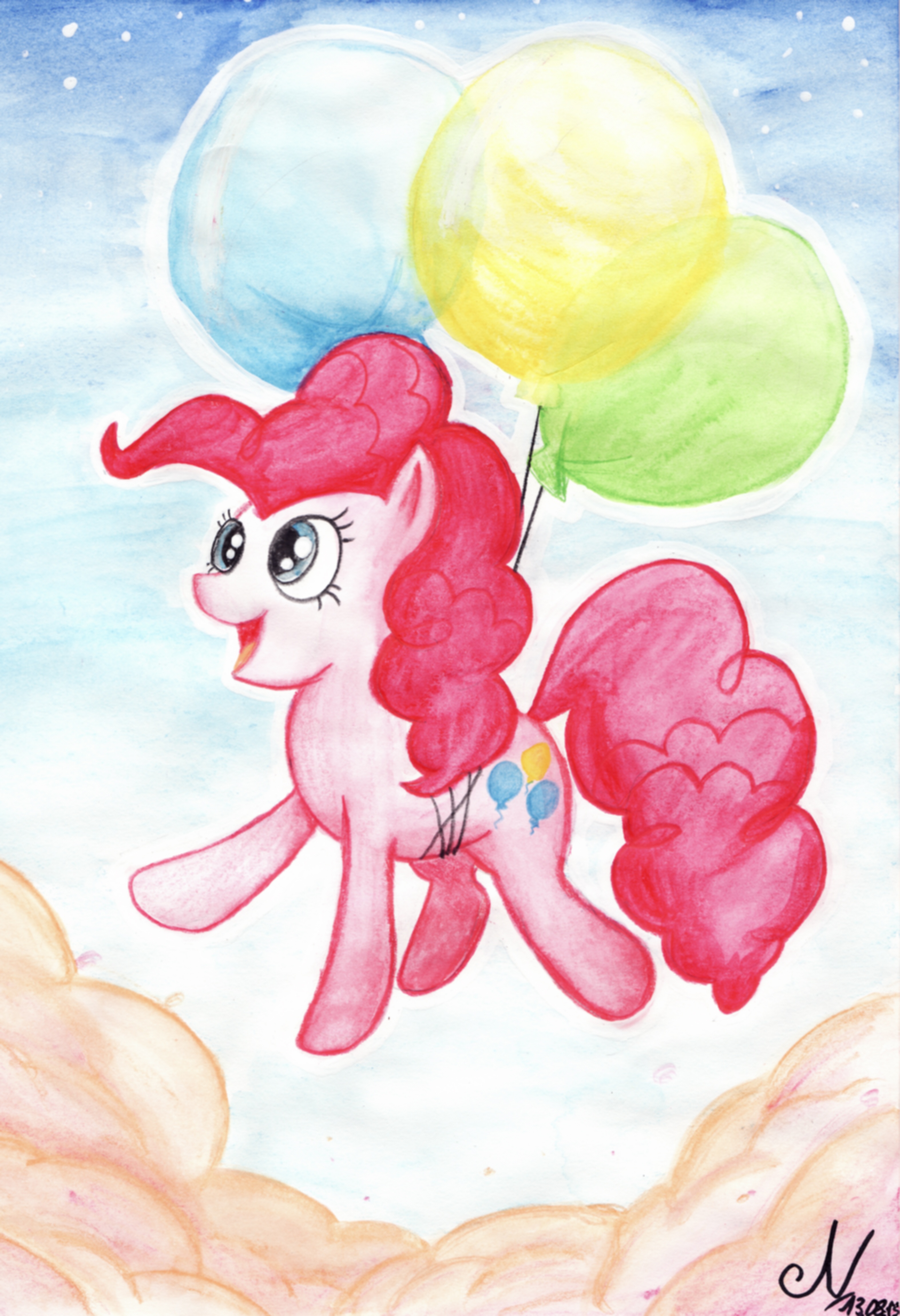 #420986 - safe, artist:amyraia, pinkie pie, balloon, female, solo, then ...