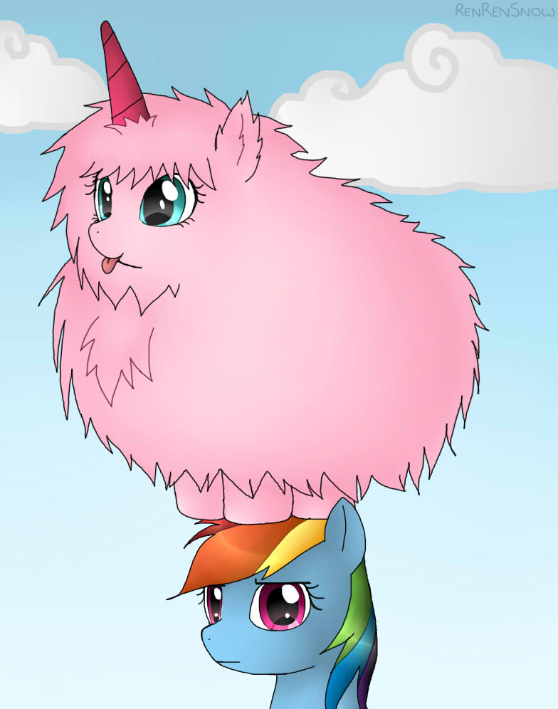 #421212 - safe, artist:renrensnow, rainbow dash, oc, oc:fluffle puff ...