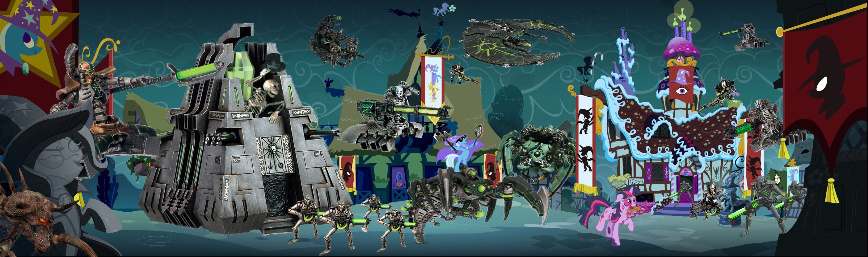 #422016 - grimdark, trixie, necron, pony, unicorn, abuse, axe, bipedal ...