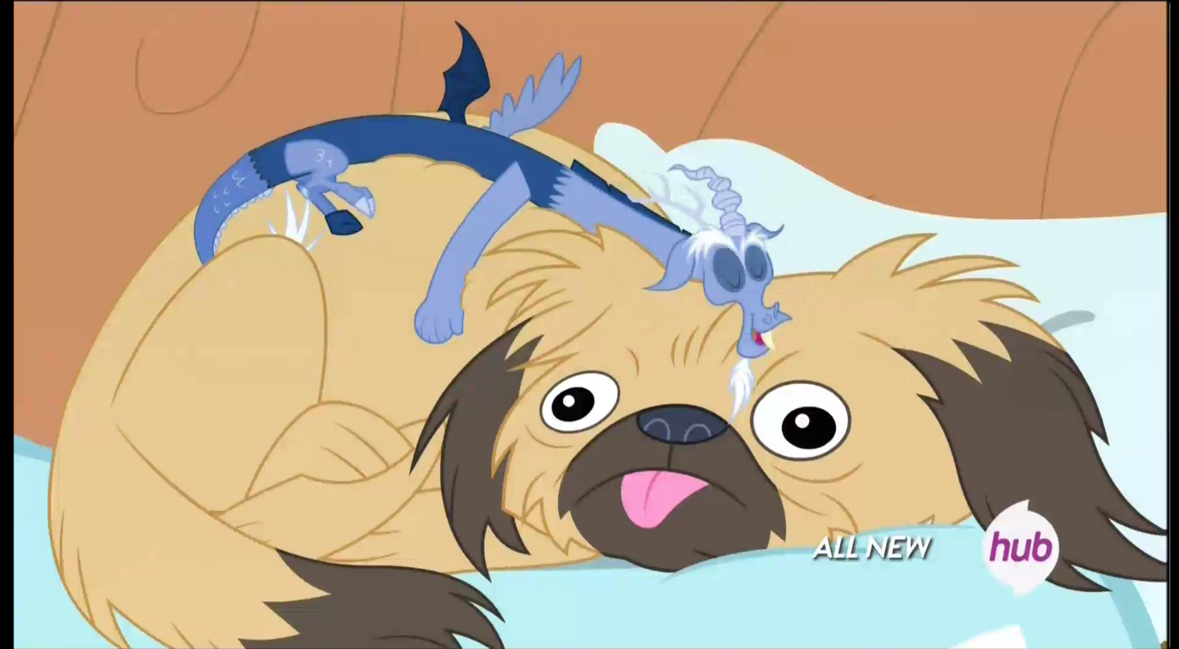 #533797 - safe, screencap, discord, dog, three's a crowd, blue flu, hub ...