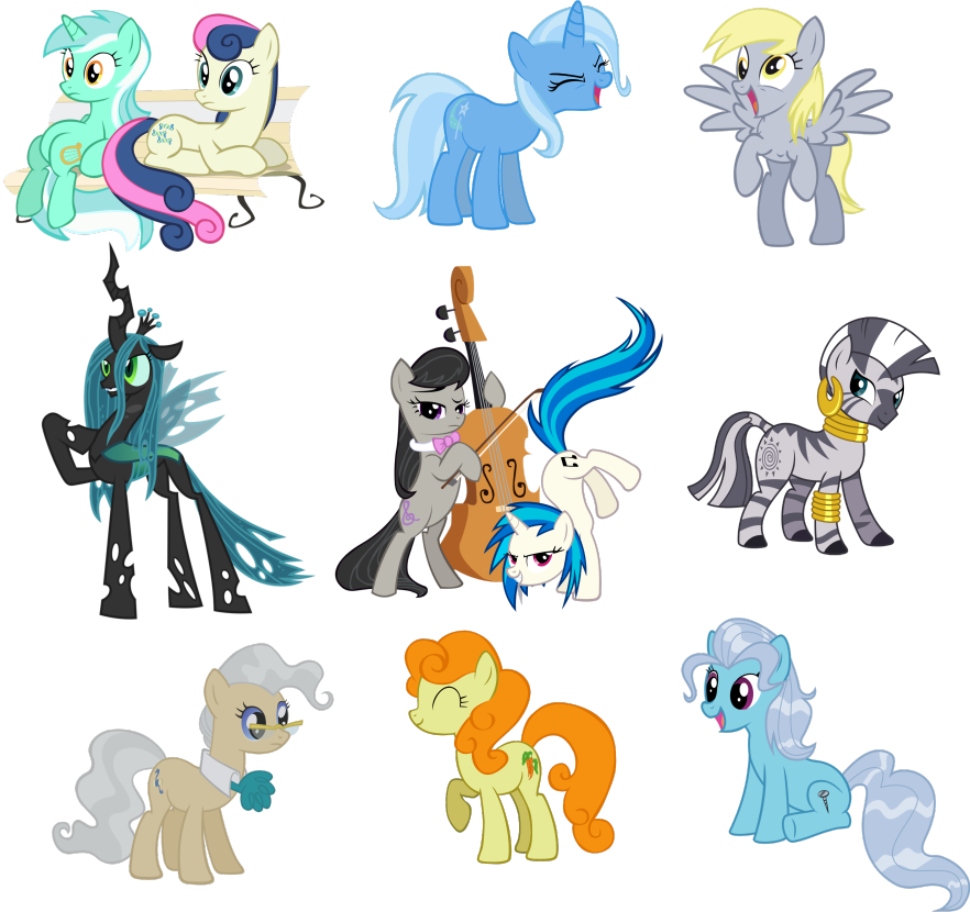 #534749 - safe, bon bon, carrot top, derpy hooves, dj pon-3, golden ...