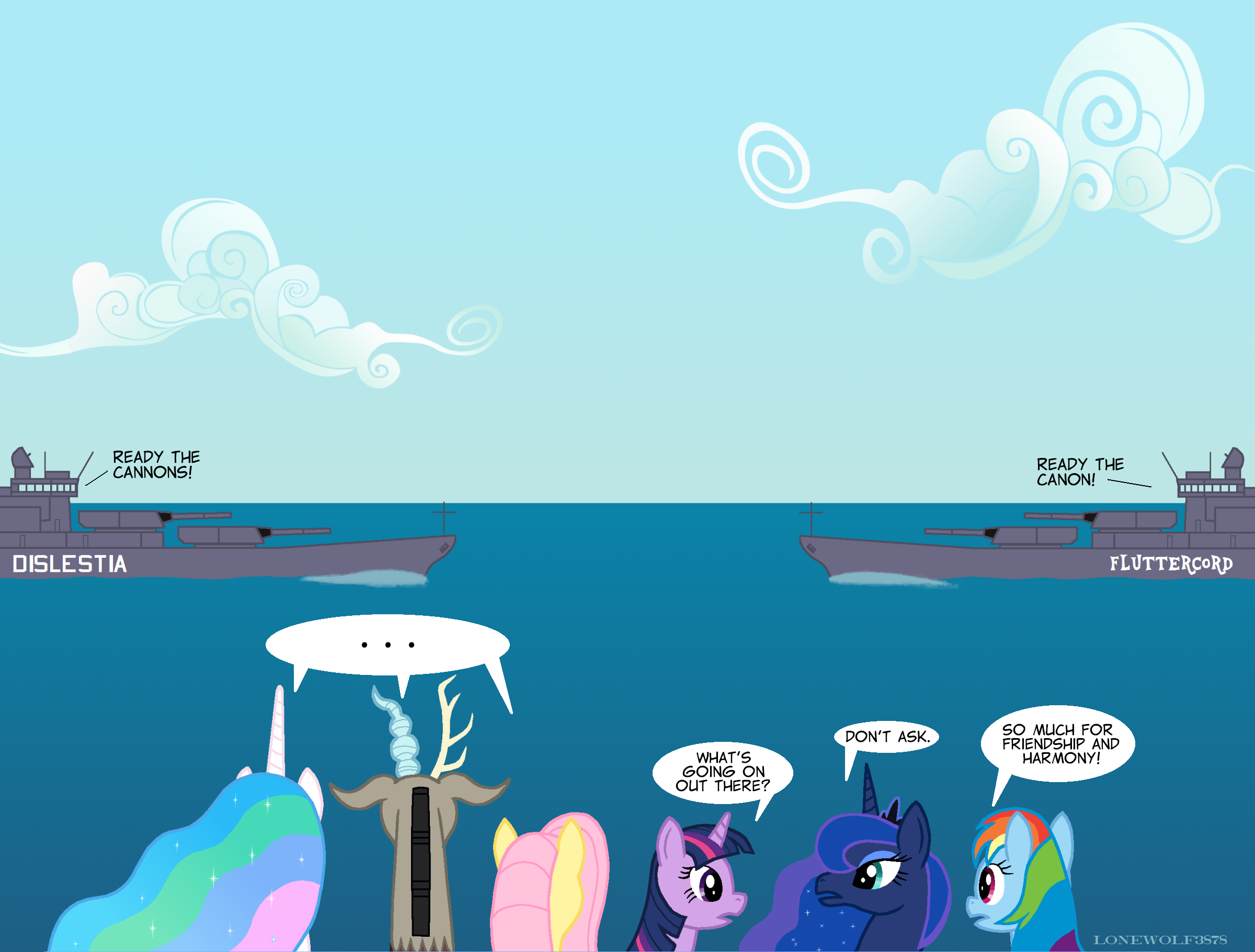 #740045 - safe, artist:lonewolf3878, discord, fluttershy, princess ...