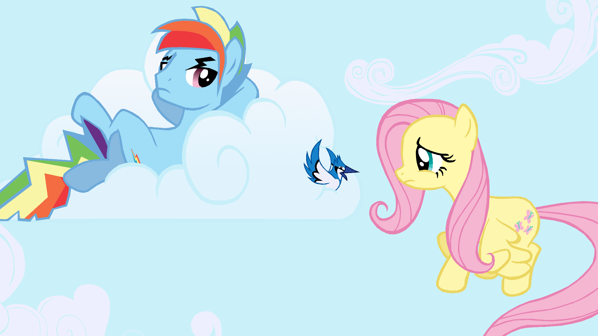 #736510 - safe, artist:dilemmas4u, fluttershy, rainbow dash, blue jay ...