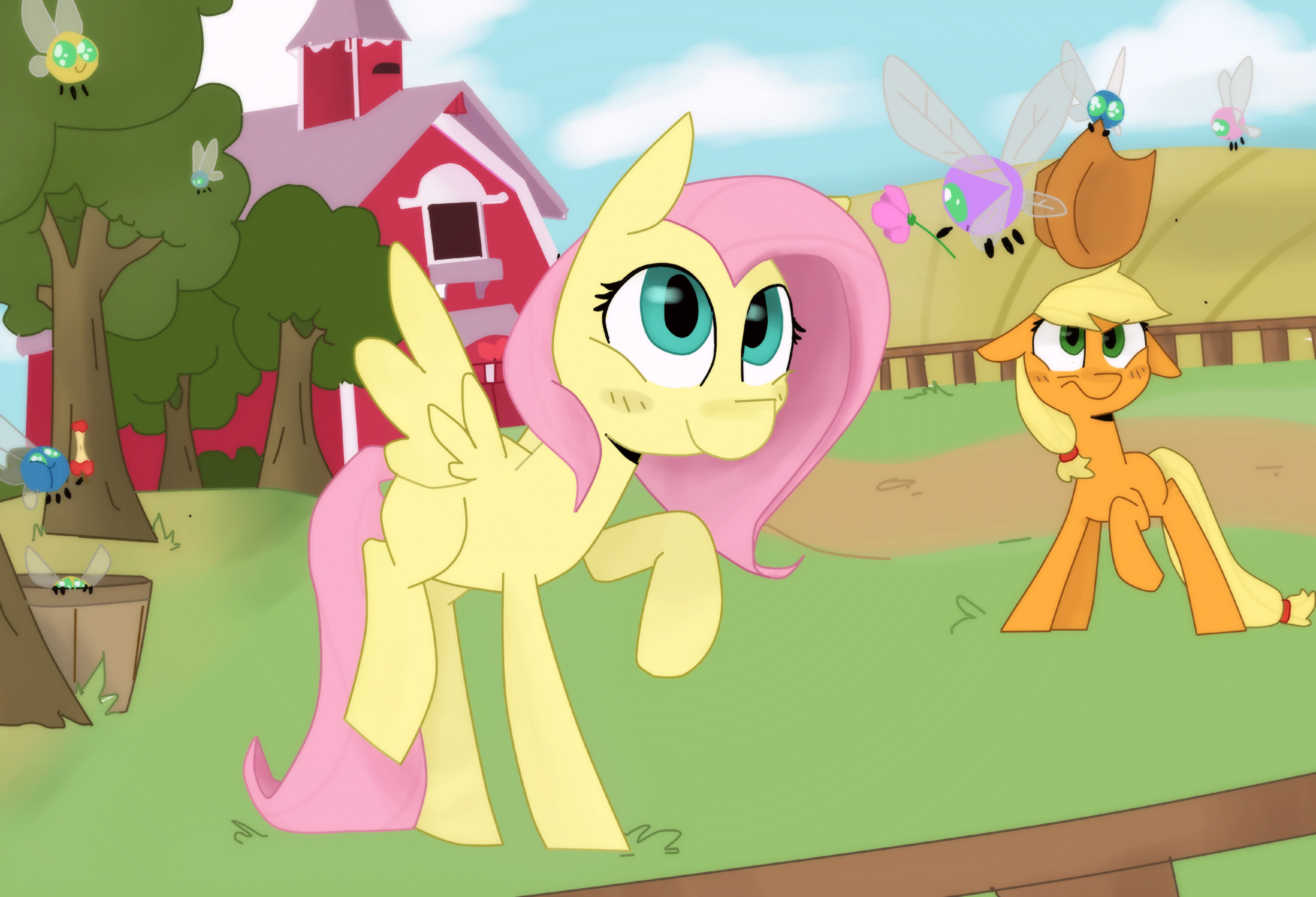 #762257 - safe, artist:meowing-ghost, applejack, fluttershy, earth pony ...