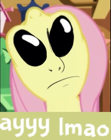 #765590 - safe, edit, fluttershy, alien, g4, alien eyes, ayy lmao ...
