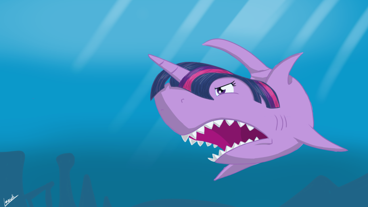 #795107 - safe, artist:elzielai, twilight sparkle, shark, female ...
