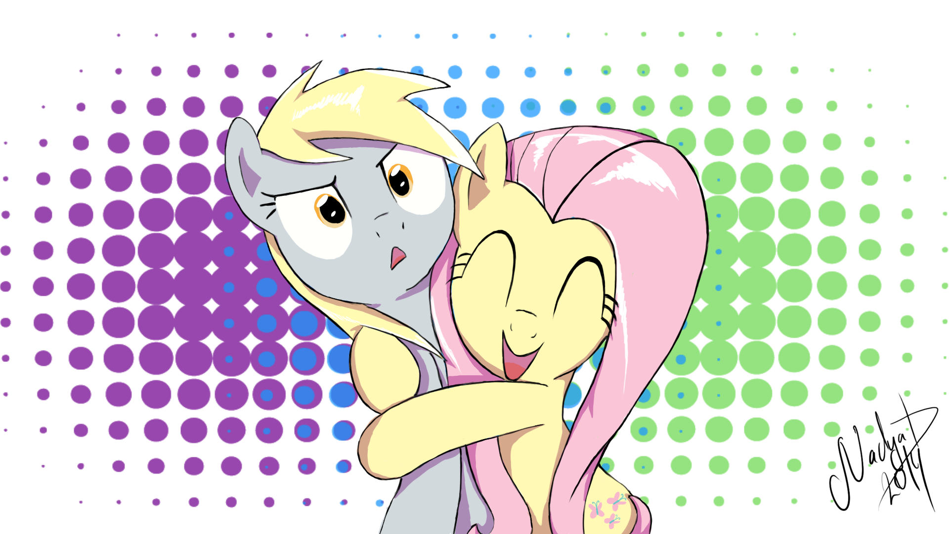 #551164 - safe, artist:nadyad, derpy hooves, fluttershy, pegasus, pony ...