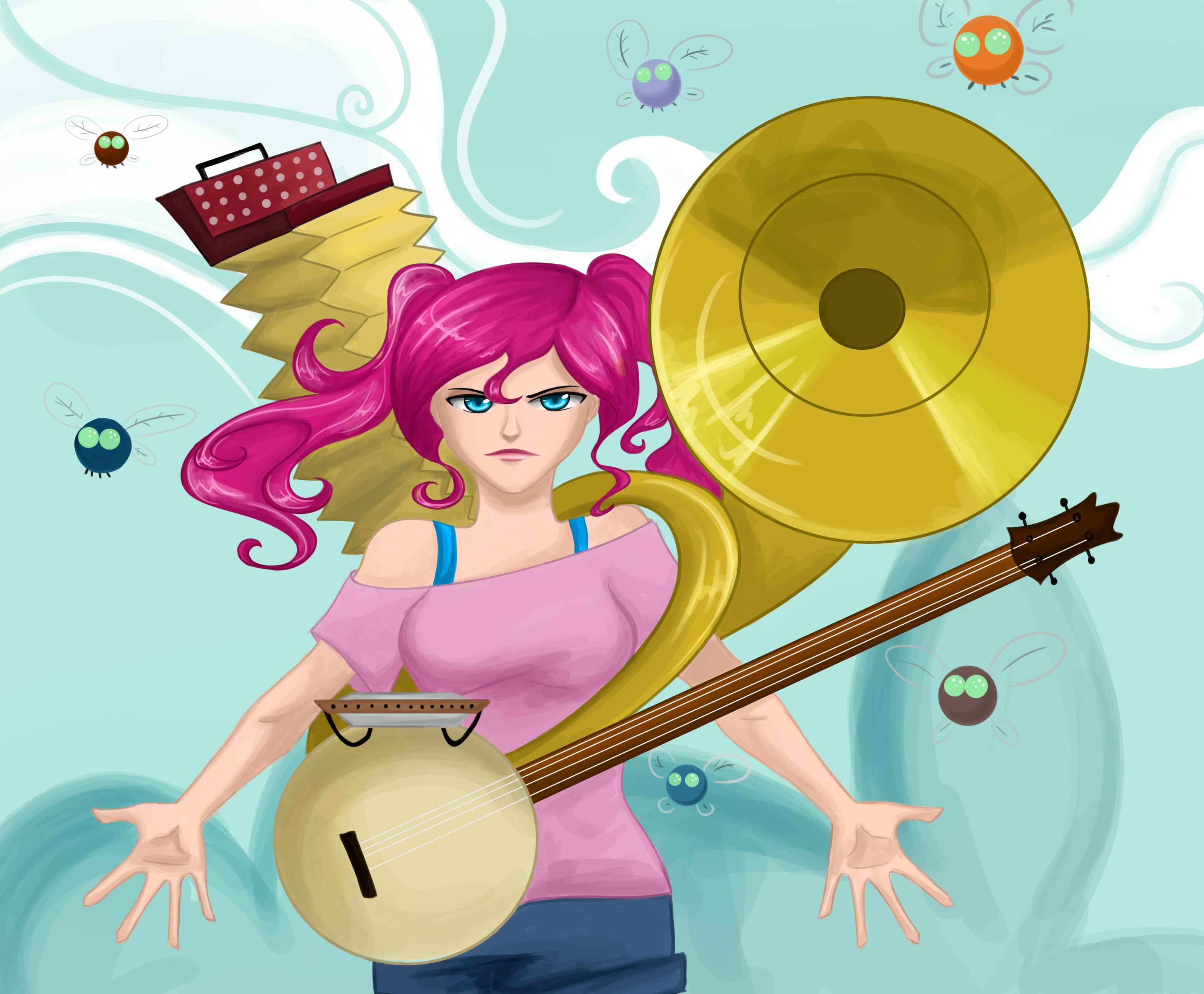 #561265 - safe, artist:tao-mell, pinkie pie, human, parasprite, swarm ...