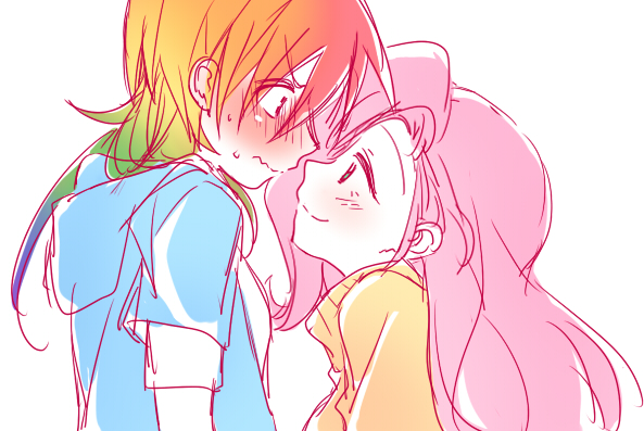 #546582 - safe, artist:re_ghotion, fluttershy, rainbow dash, human, g4, blushing, close-up ...