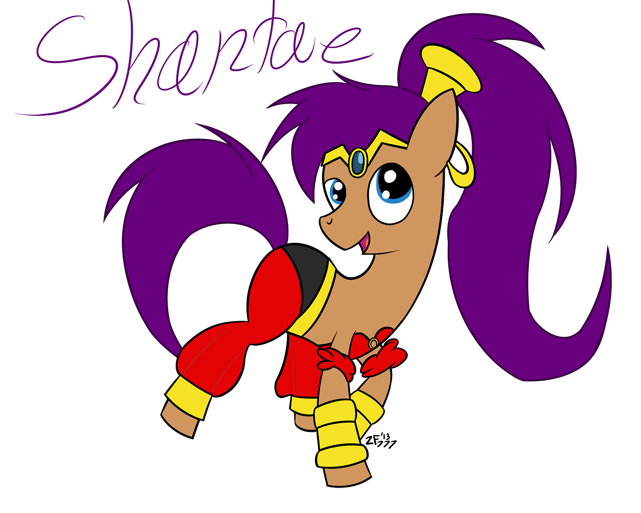 #568652 - safe, artist:zeldafan777, pony, ponified, ponytail, shantae ...