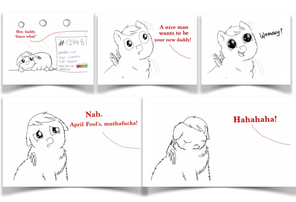 #590930 - safe, artist:waggytail, fluffy pony, april fools, crying ...