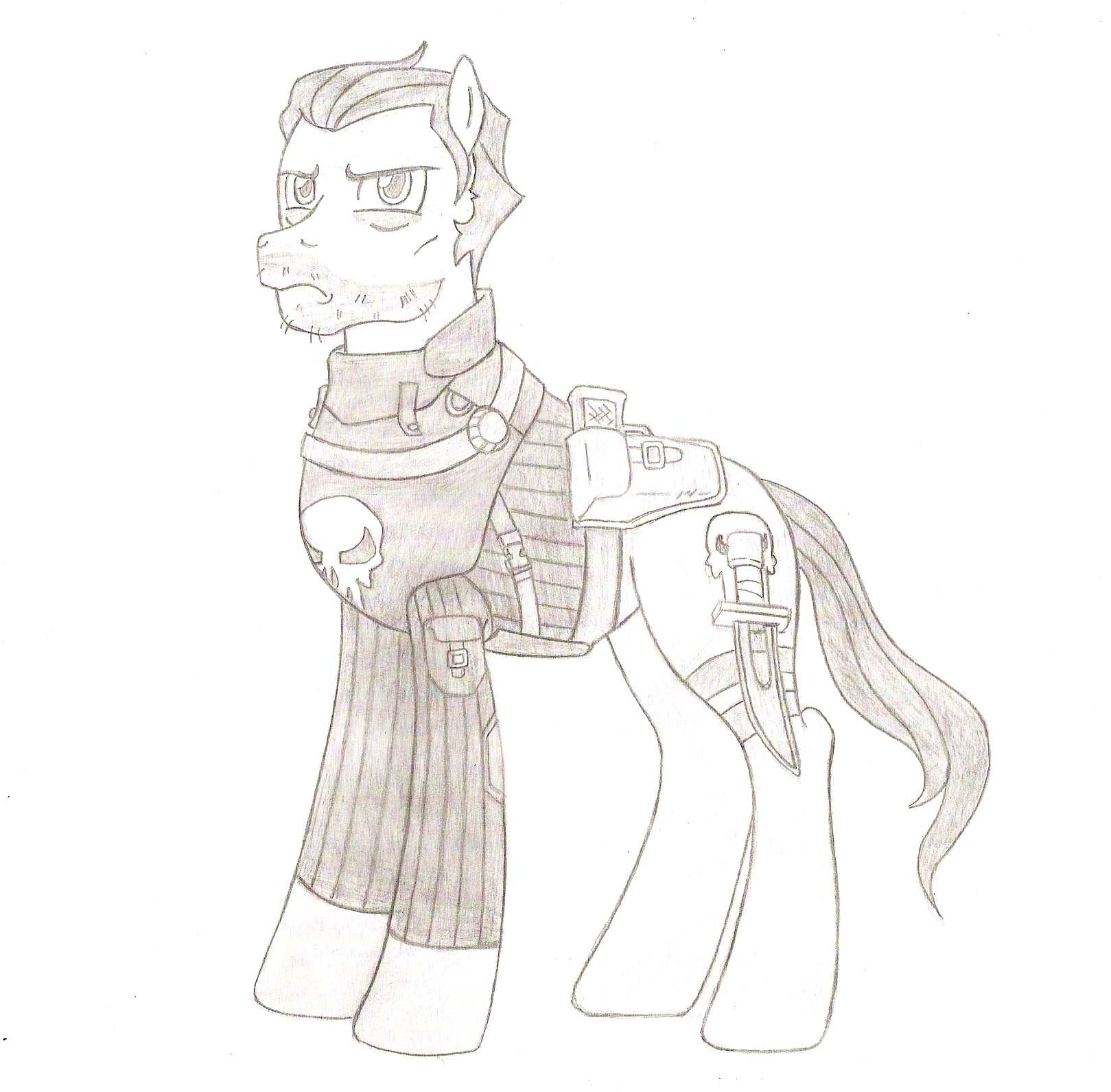 #613452 - safe, artist:jmkplover, pony, frank castle, monochrome ...