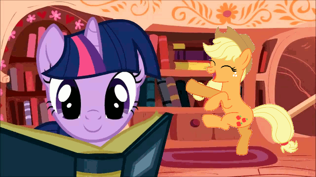 #623621 - safe, applejack, twilight sparkle, animated, cute, dancing ...