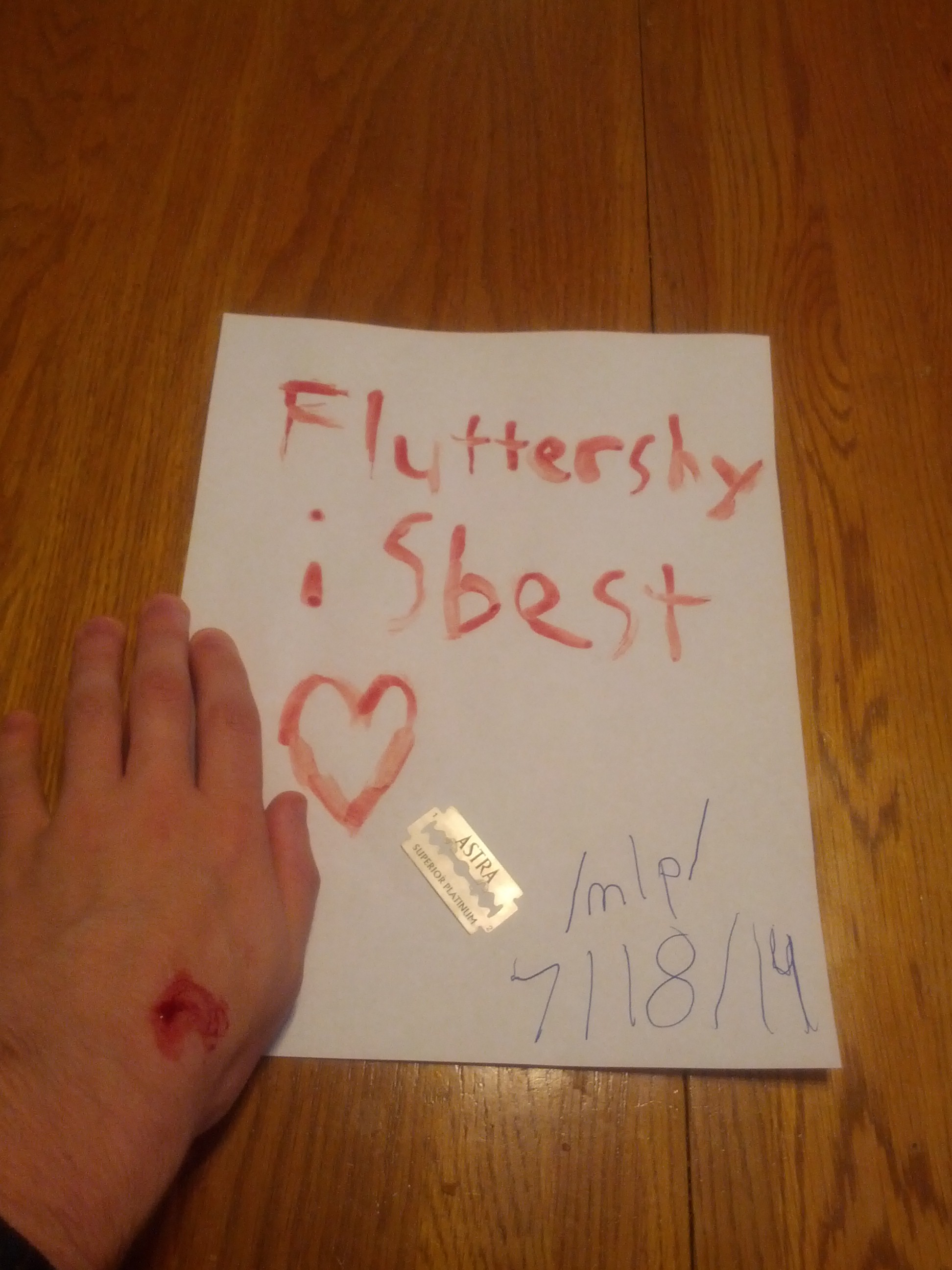 #677900 - grimdark, grotesque, fluttershy, /mlp/, blood, cut, gore ...