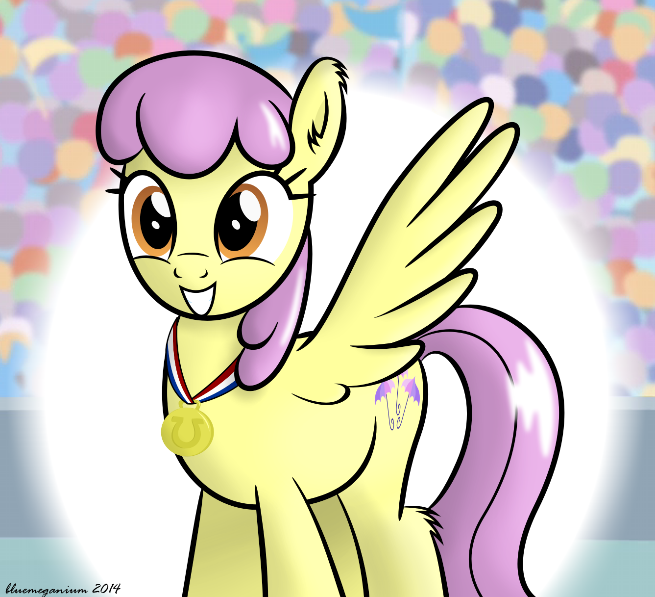 #684829 - safe, artist:bluemeganium, parasol, pony, happy, medal, solo ...