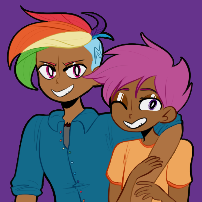 #689568 - safe, artist:ooyama-kun, rainbow dash, scootaloo, human, humanized - Derpibooru