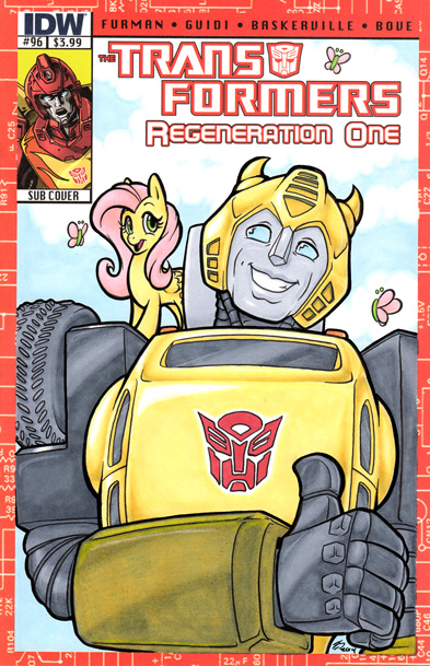 #709538 - safe, fluttershy, idw, bumblebee (transformers), comic, hot ...