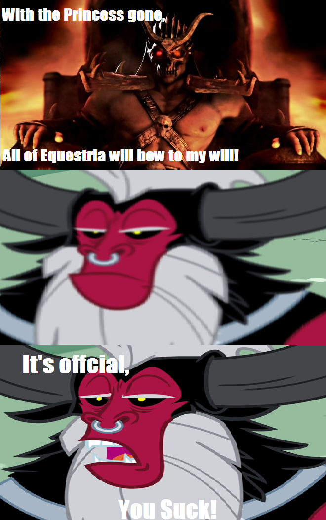 #731818 - safe, lord tirek, everyone steals tirek's meme, meme, mortal kombat, shao kahn ...