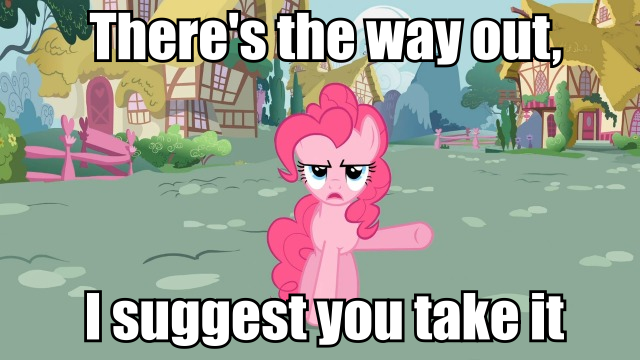 #717663 - safe, pinkie pie, female, gtfo, image macro, meanie pie, meme ...
