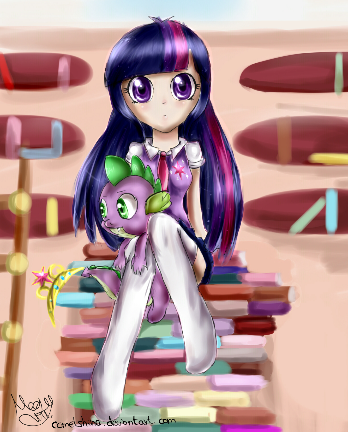 #797292 - safe, artist:cometshina, spike, twilight sparkle, dragon ...