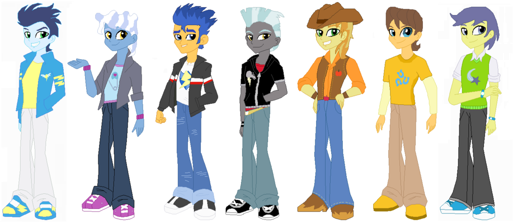 #805518 - safe, artist:themunksandtheetts, braeburn, caramel, comet tail, flash sentry, pokey ...